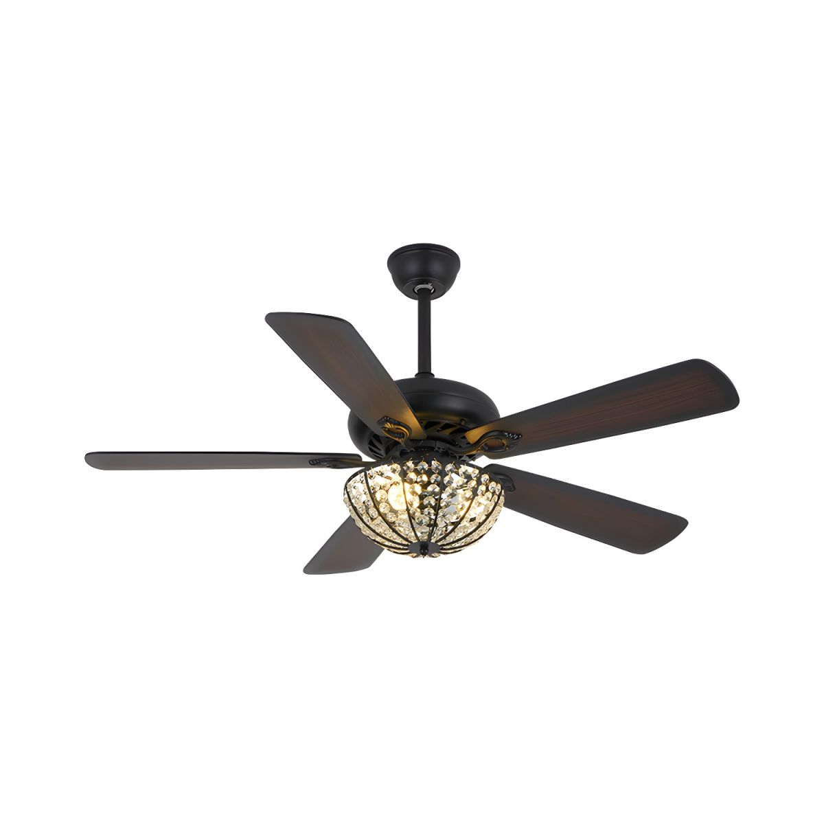 3 Bulbs Dome Semi Flush Mount Traditional Black Crystal 5 Blades ...