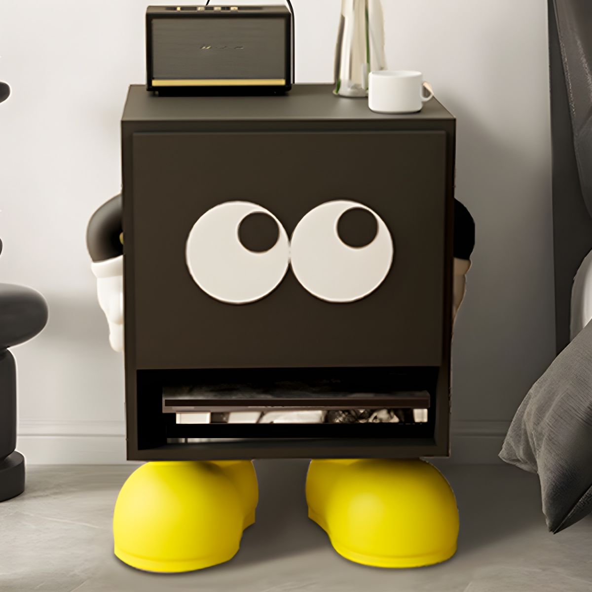 Cartoon Theme Black Children Bedside Table Wood with Cabinets and ...